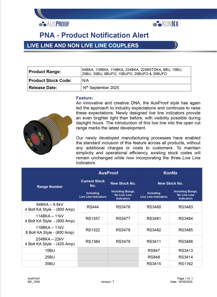 PNA - Product Notification Alert - Live Line and Non Live Line Couplers