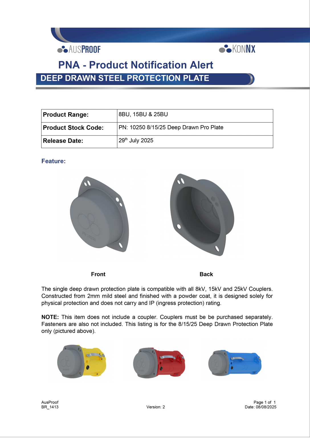 PNA - Product Notification Alert - Deep Drawn Steel Protection Plate